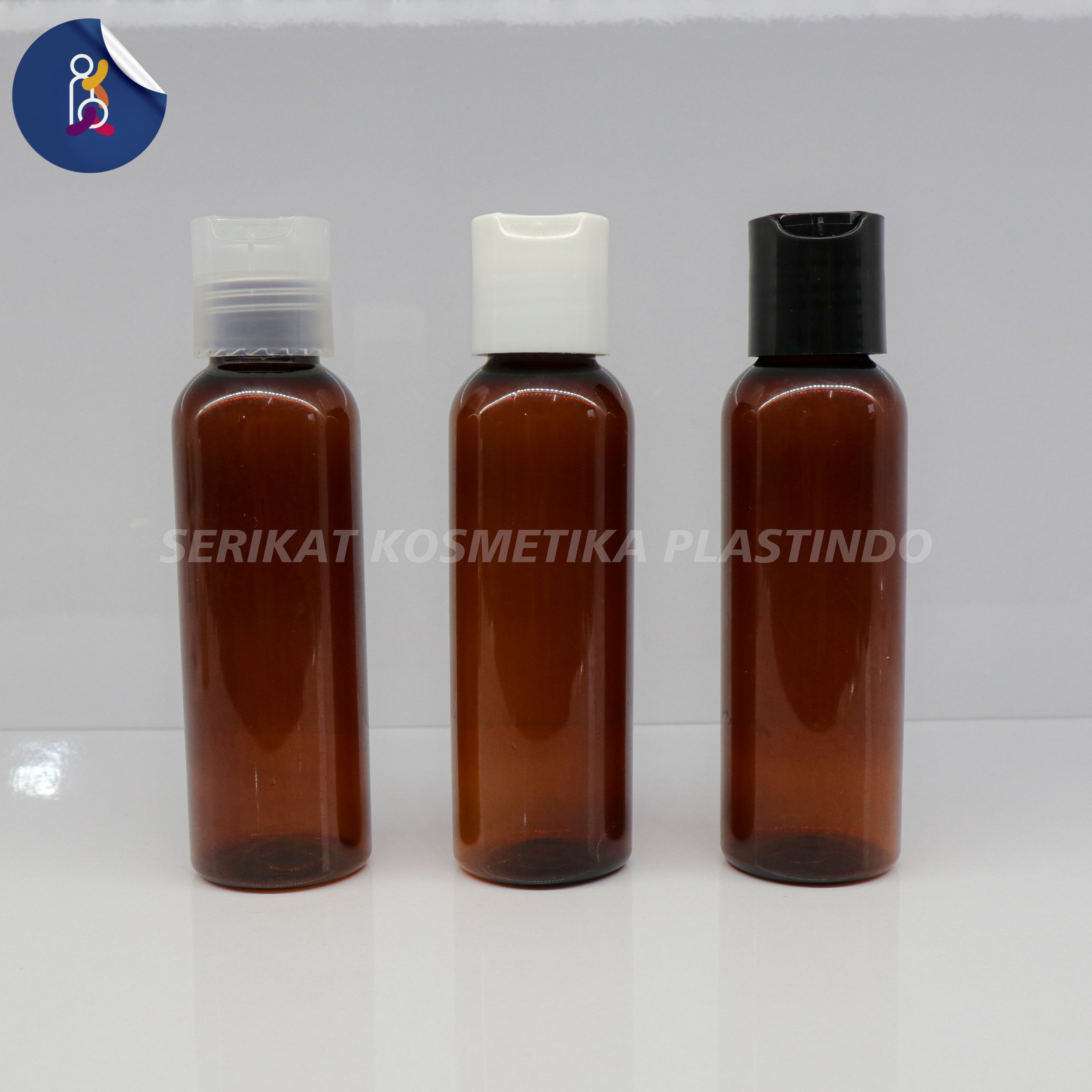 BOTOL BR 150 ML COKLAT AMBER TUTUP PRESSTOP NATURAL PUTIH HITAM - PT. Serikat Kosmetika Plastindo