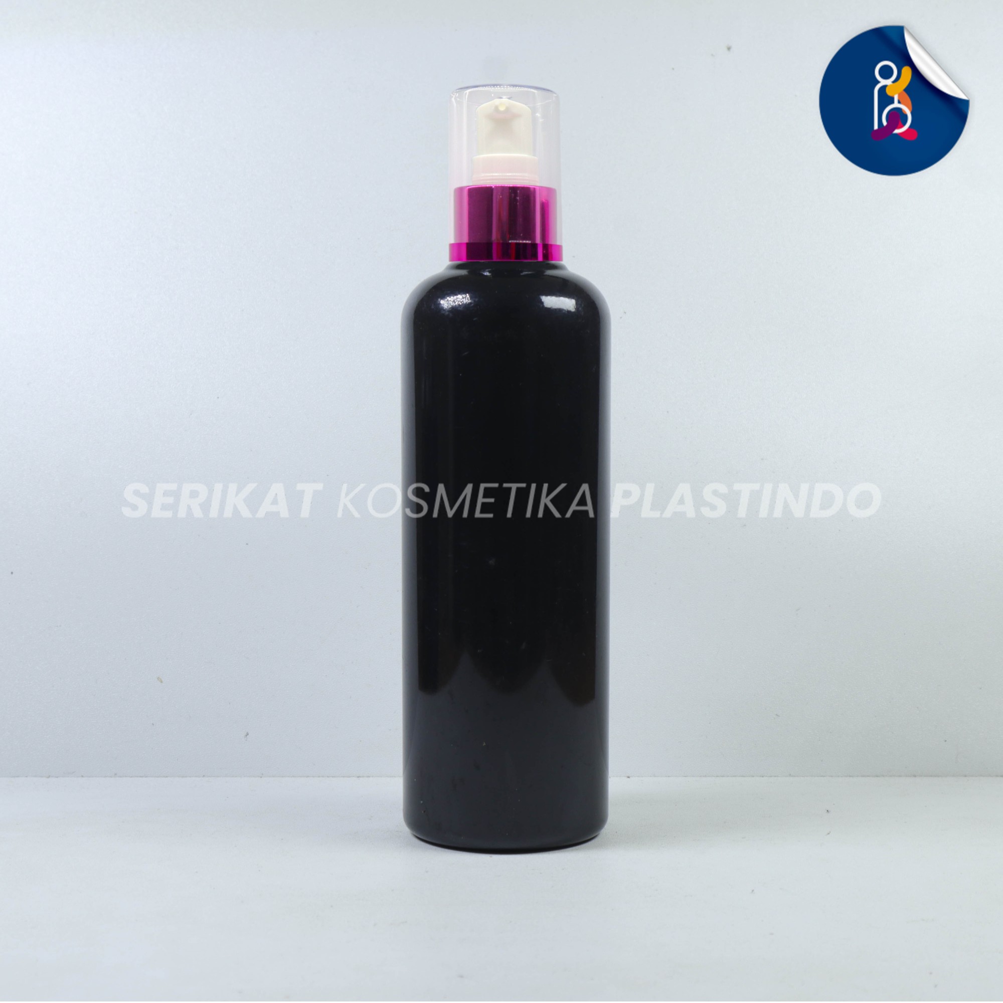 BOTOL BR 250ML HITAM TUTUP PUMP TREATMENT FULLCAP PINK - PT. Serikat Kosmetika Plastindo